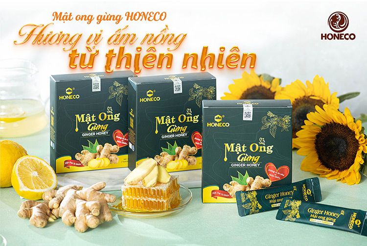 Mật ong Gừng HONECO (Hộp 15 gói) - Hương vị ấm nồng từ thiên nhiên